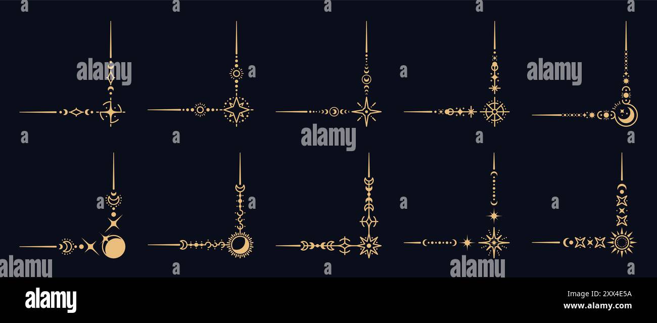 Magic celestial border corners. Vector set of Boho style frames ...