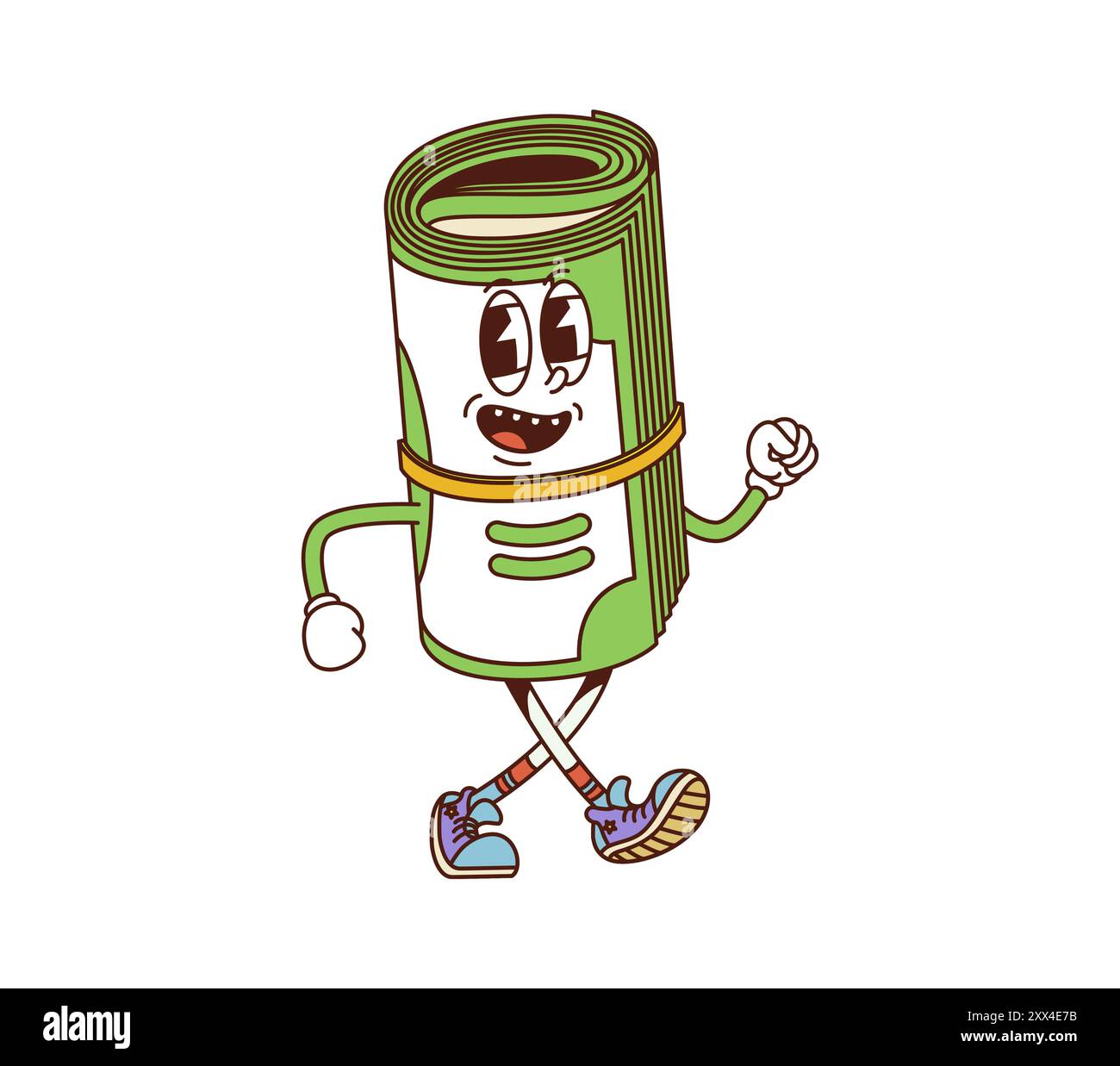 Cartoon rolled banknote retro groovy finance character. Isolated vector ...