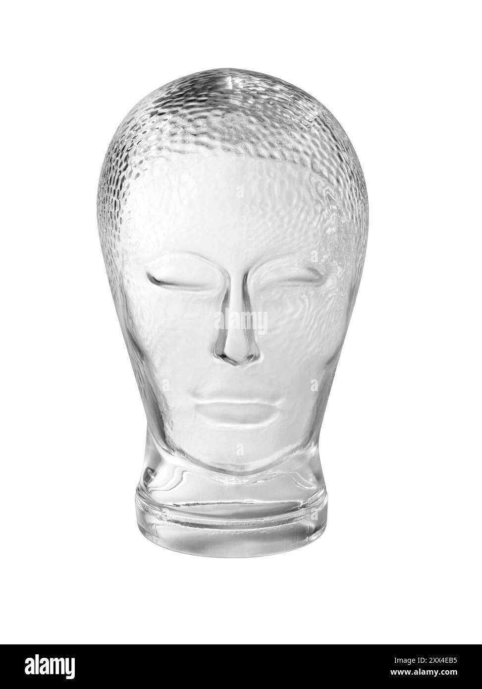 Frontal portrait shot of a generic human "dummy" head made of glass ...