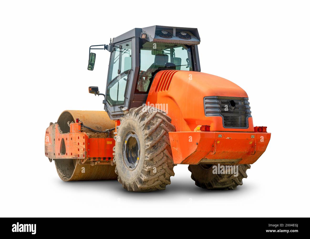 Red roller compactor isolated on white with shadow Stock Photo - Alamy