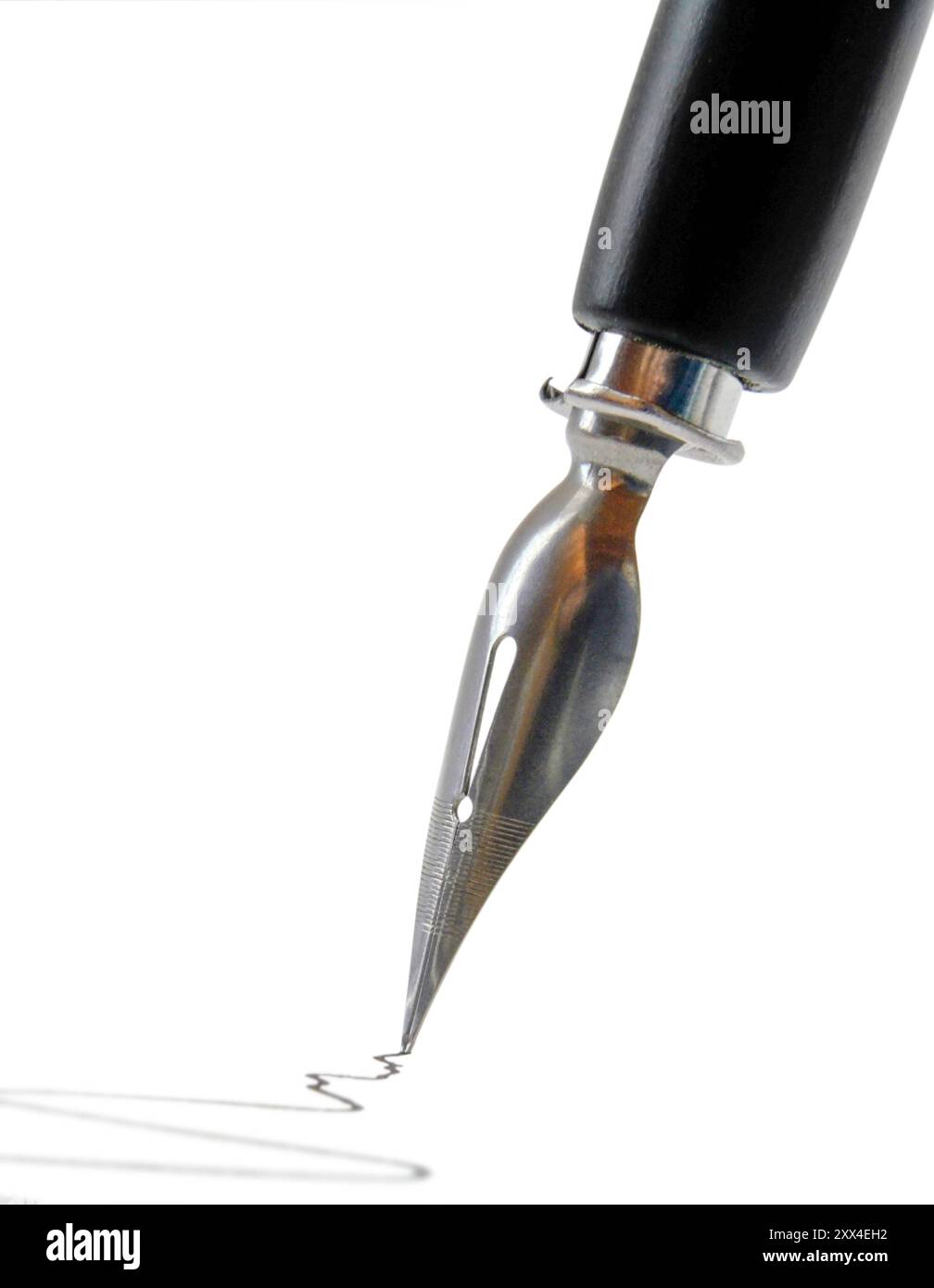 Detail of a nib tip while drawing a line in white back Stock Photo - Alamy