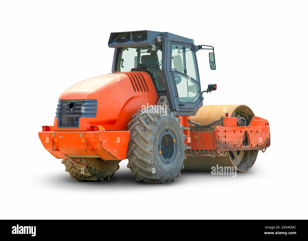 Red roller compactor isolated on white with shadow Stock Photo - Alamy