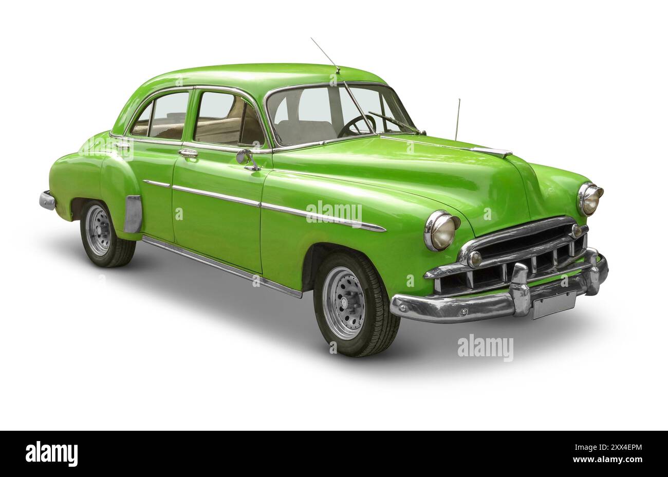 Green classic car isolated in white back with shadow Stock Photo - Alamy