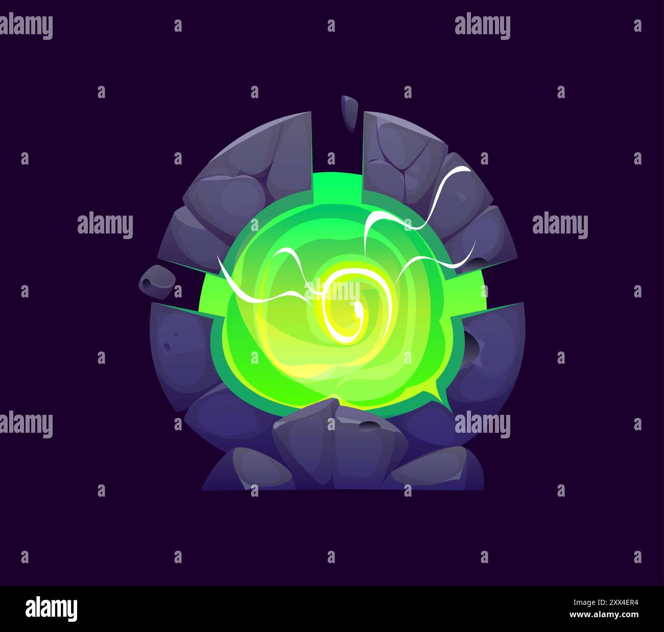 Fantasy game magic portal door, witchcraft game asset. Glowing green ...