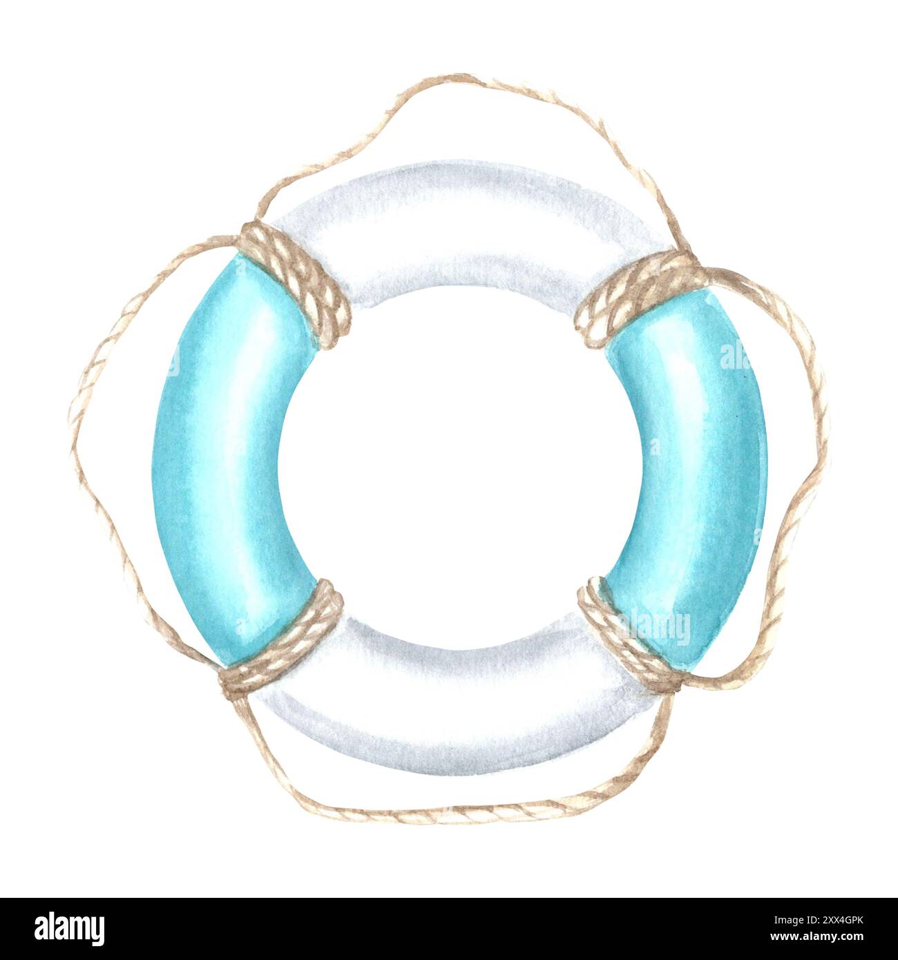 Lifebuoy light blue with rope. Rescue sign of nautical safety ring ...