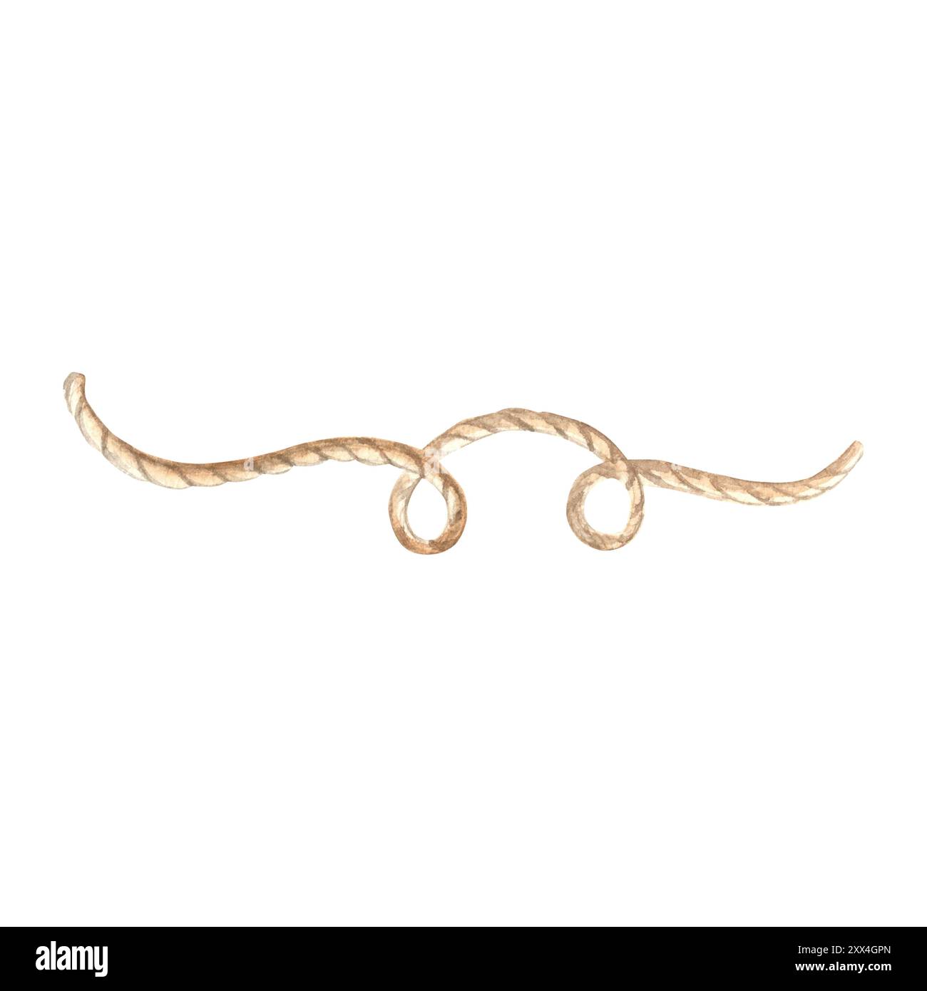 Rope twisted in loops. Hand drawn watercolor illustration isolated of ...