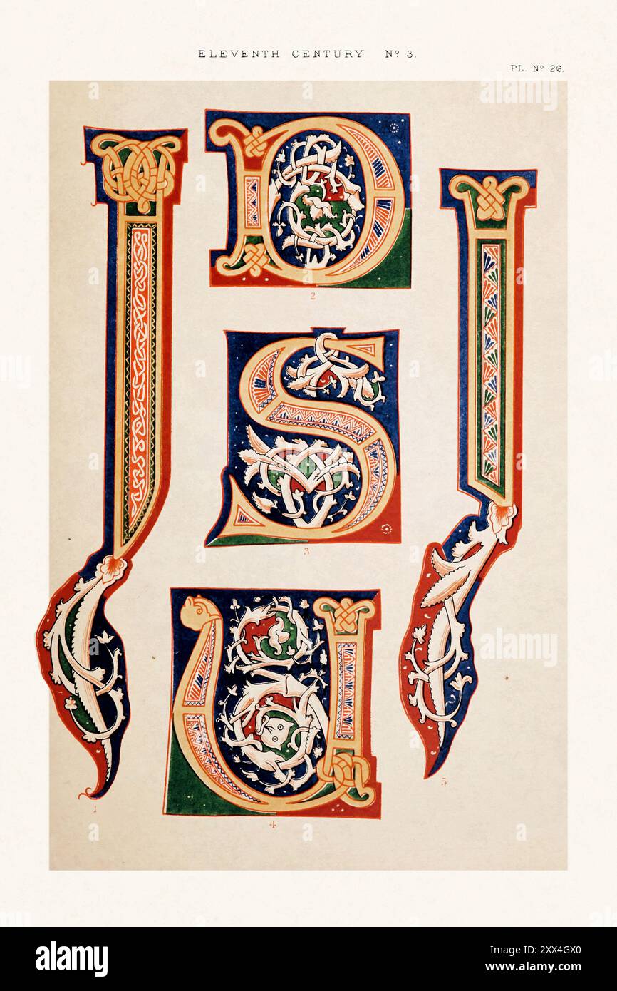 Medieval alphabet initials and ornaments in the style of illuminated ...