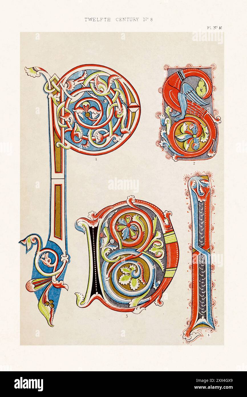 Medieval alphabet initials and ornaments in the style of illuminated ...
