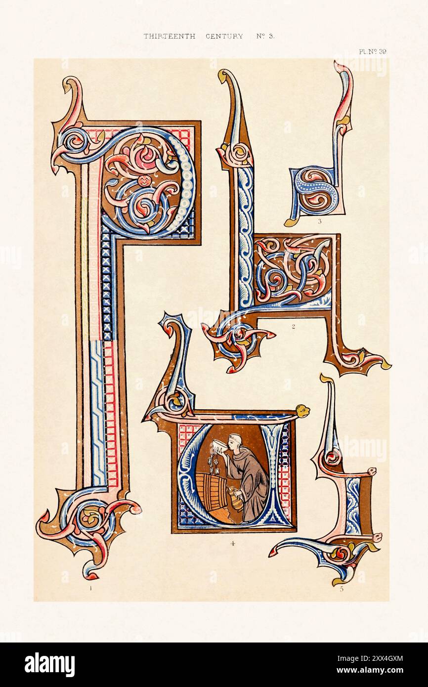 Medieval alphabet initials and ornaments in the style of illuminated ...