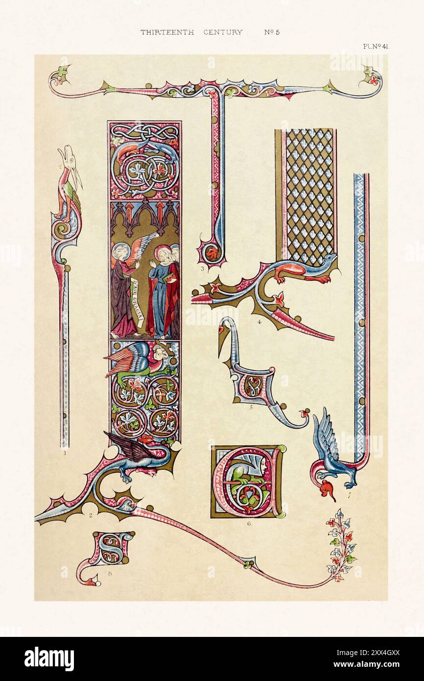 Medieval borders and ornaments in the style of illuminated art. Vintage ...