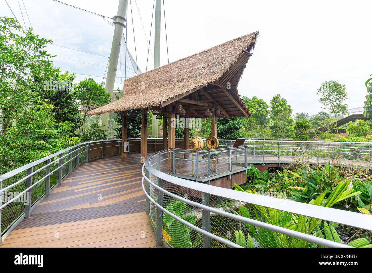 Hut structure for shade, guard rails across the facility for visitors ...