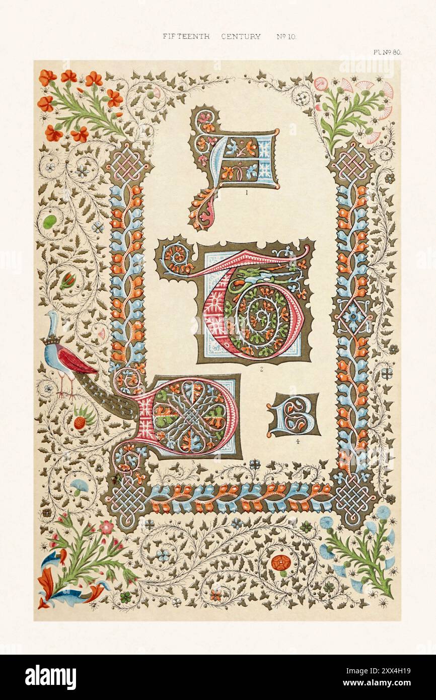 Medieval alphabet initials and ornaments in the style of illuminated ...