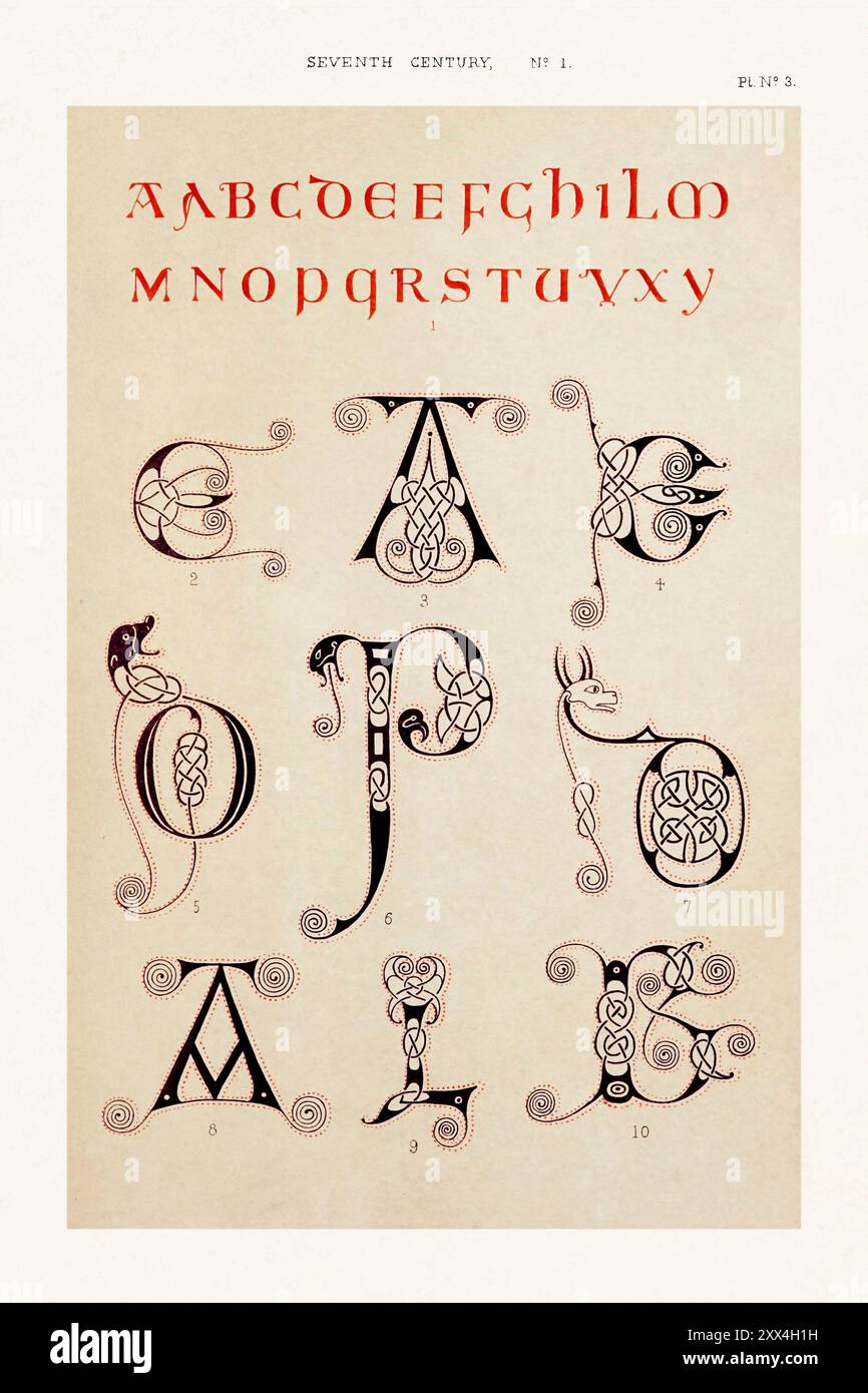 Medieval alphabet initials and ornaments in the style of illuminated ...