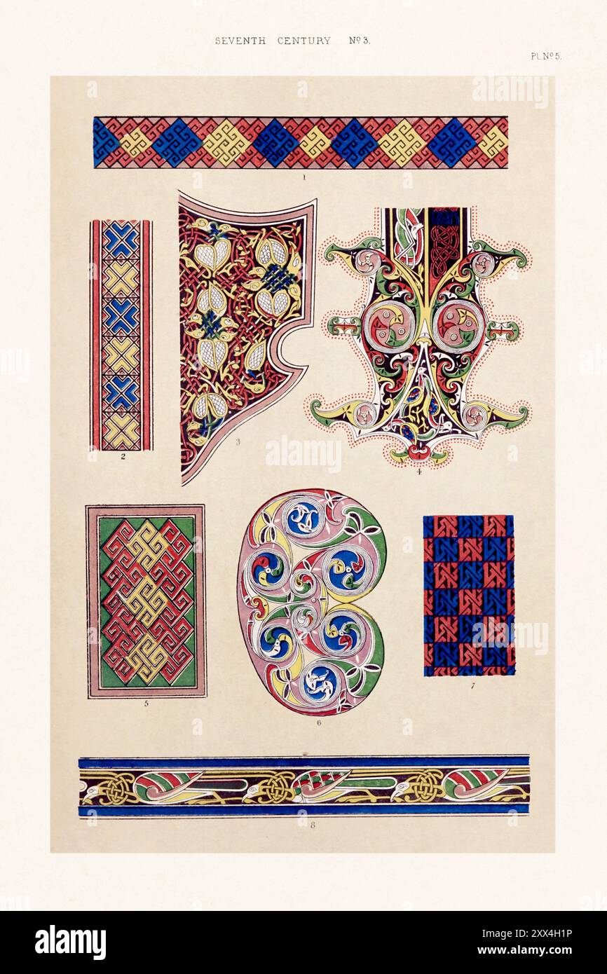 Medieval borders and ornaments in the style of illuminated art. Vintage ...