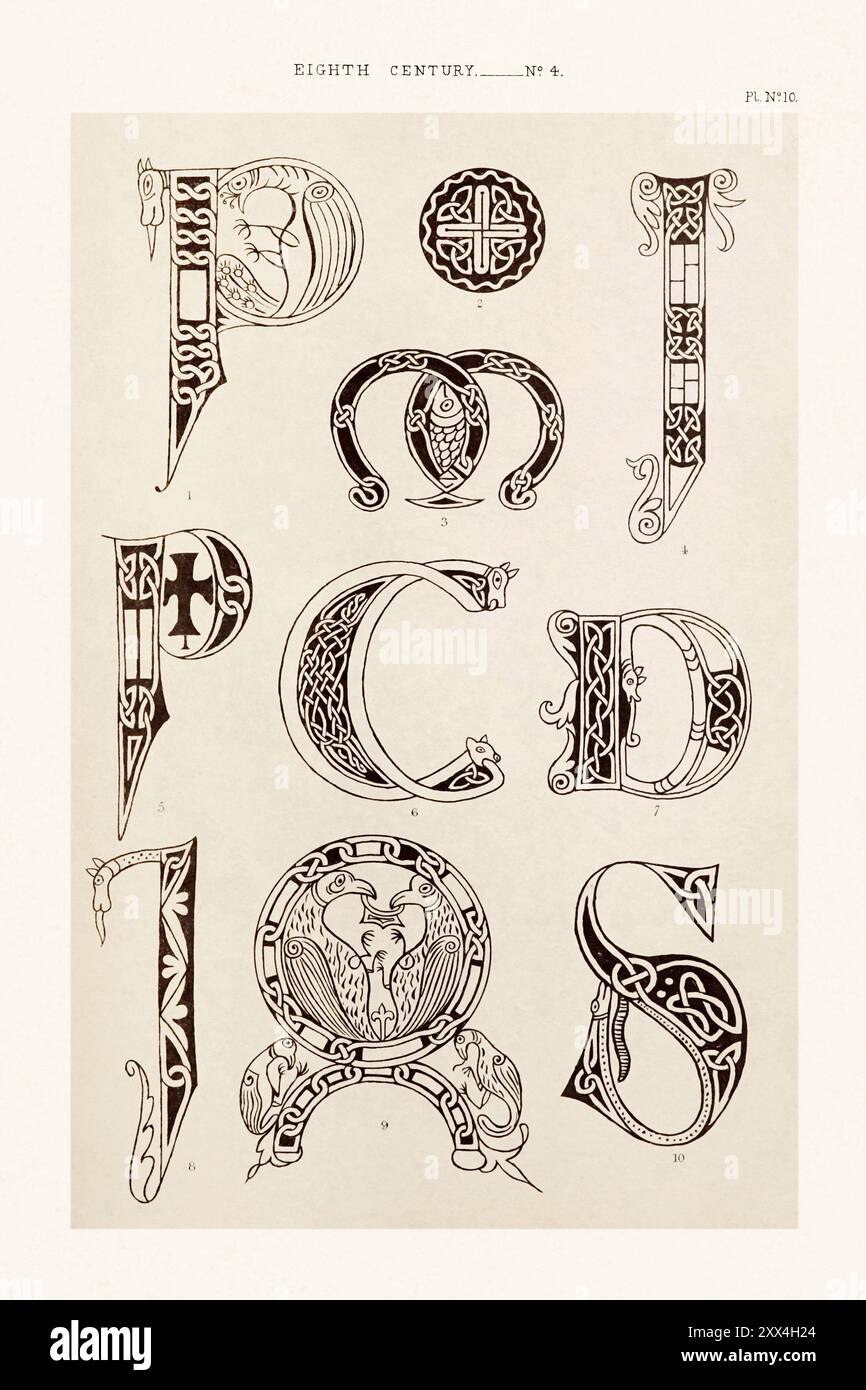 Medieval alphabet initials and ornaments in the style of illuminated ...