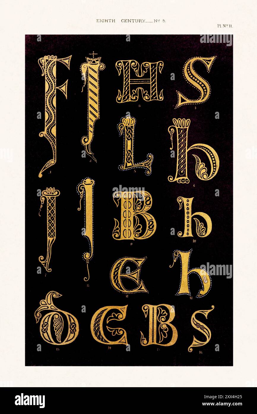 Medieval alphabet initials and ornaments in the style of illuminated ...