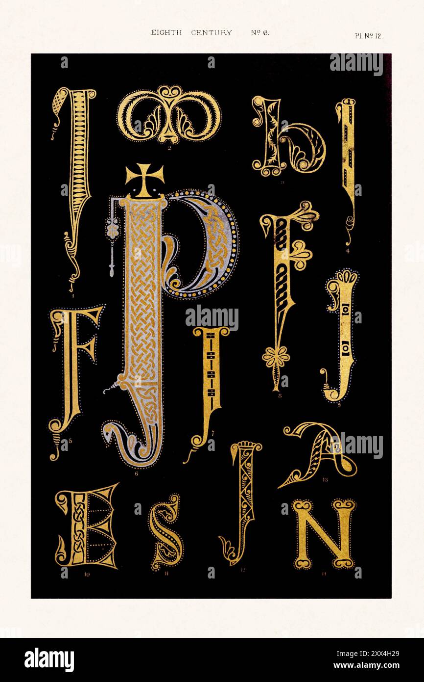 Medieval alphabet initials and ornaments in the style of illuminated ...