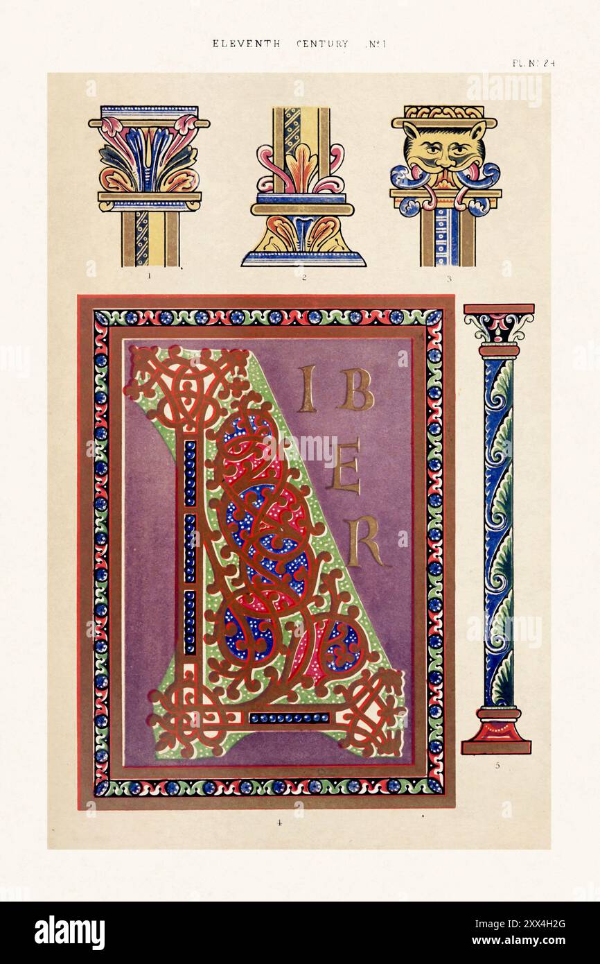 Medieval borders and ornaments in the style of illuminated art. Vintage ...