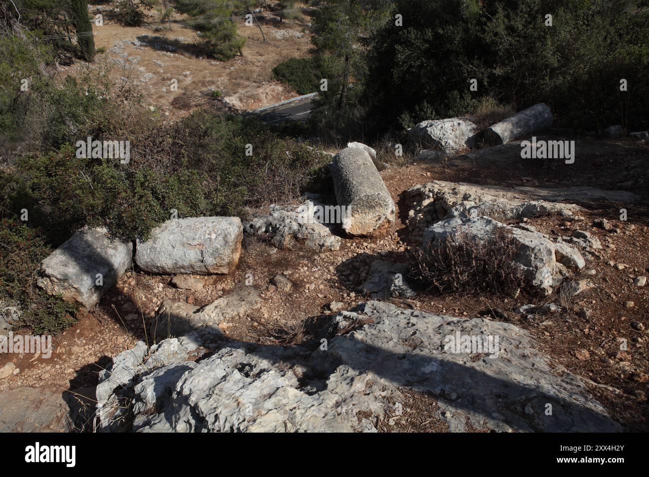 Broken Roman milestones lying on the side of the Caesar's Road to ...