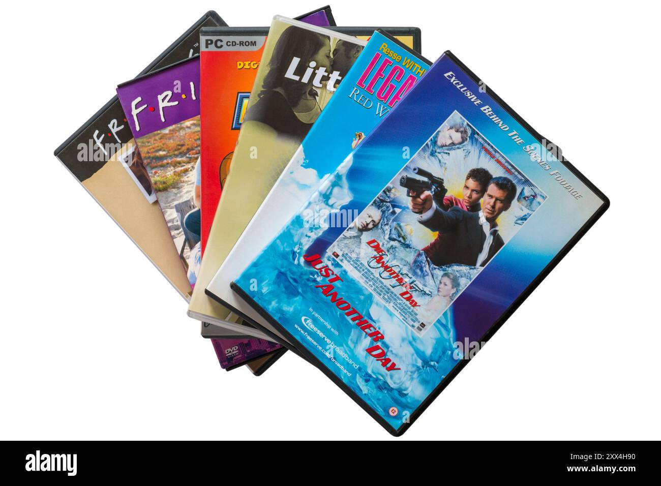 pile of DVDs with Die Another Day 007 DVD on top isolated on white ...