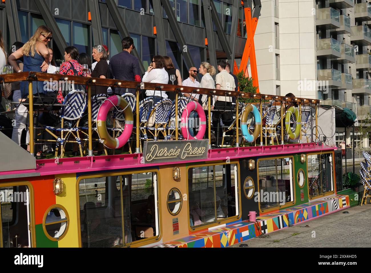 Darcie Green canal barge bar on the Paddington Basin, London, UK Stock ...