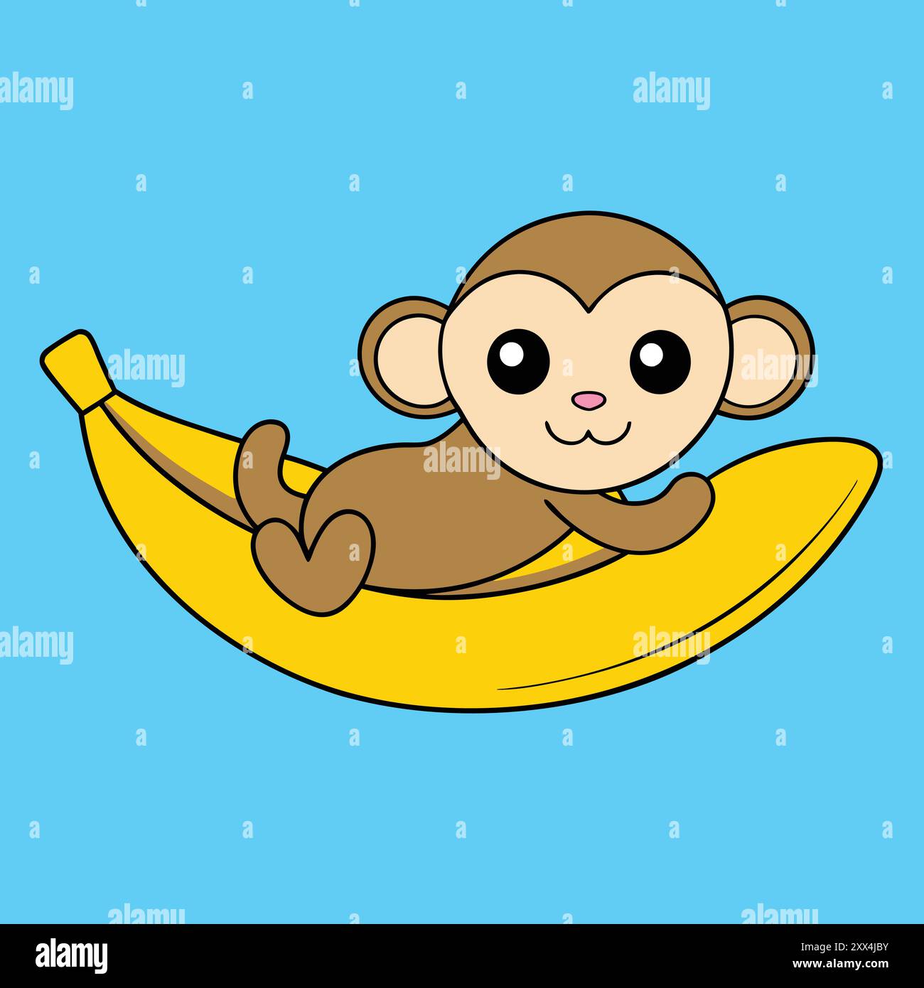 Adorable Little Monkey Laying Down in Banana - Cute Vector Illustration ...