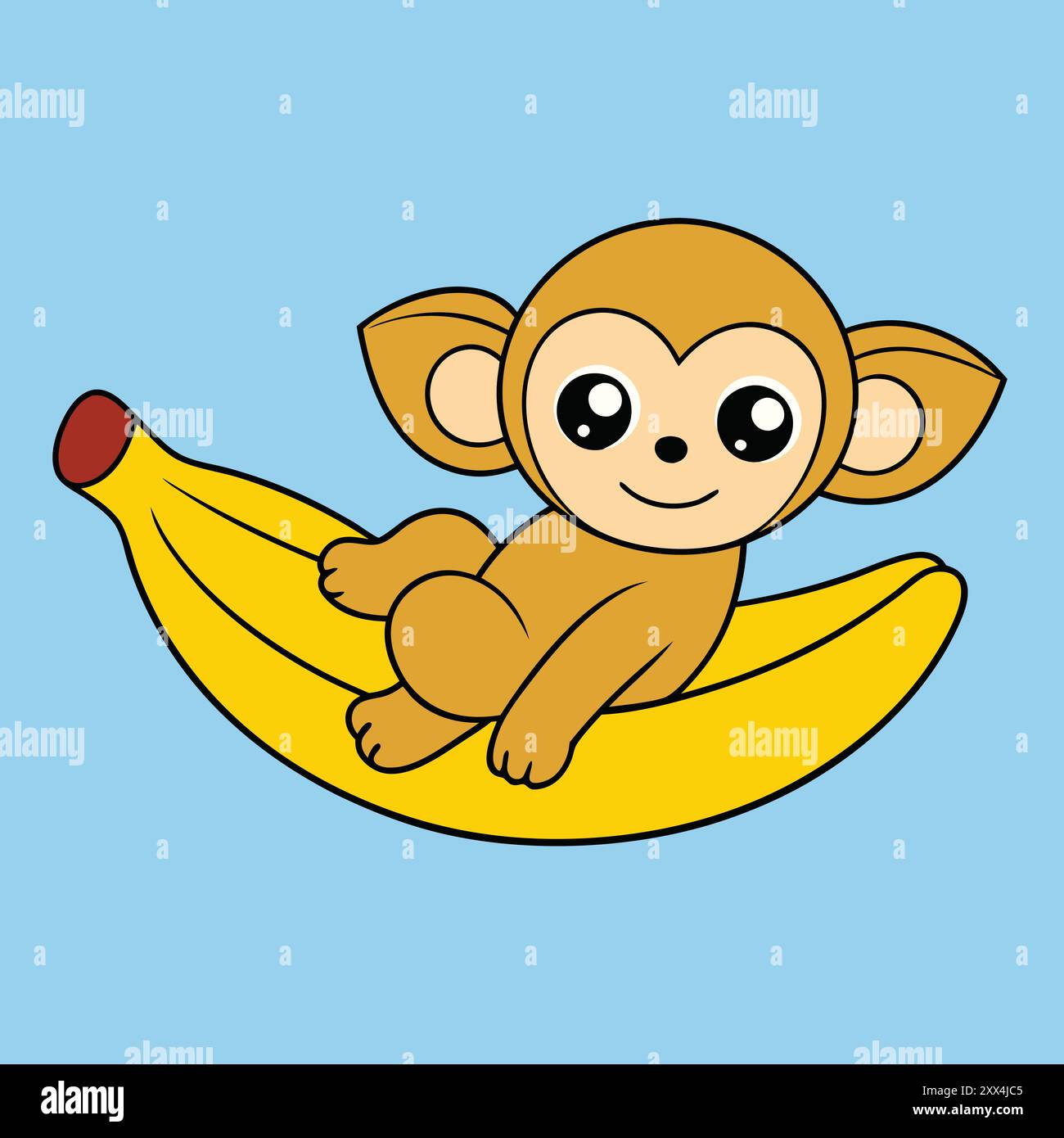 Adorable Little Monkey Laying Down in Banana - Cute Vector Illustration ...