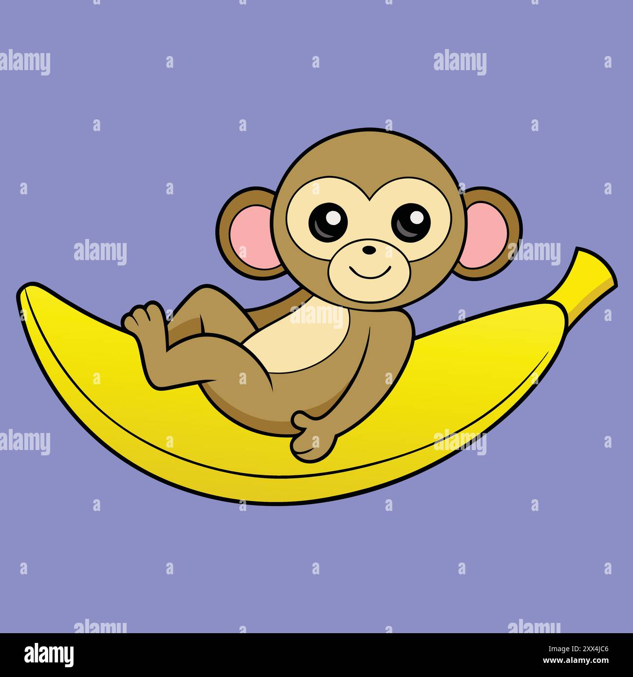 Adorable Little Monkey Laying Down in Banana - Cute Vector Illustration ...