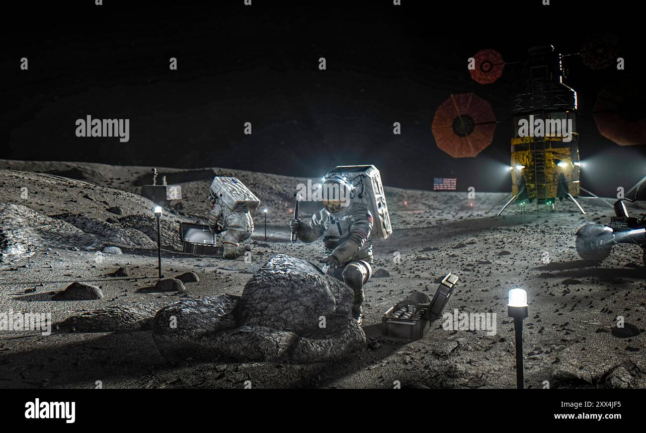 Artemis III astronauts working on the Moon, artist’s impression of the ...