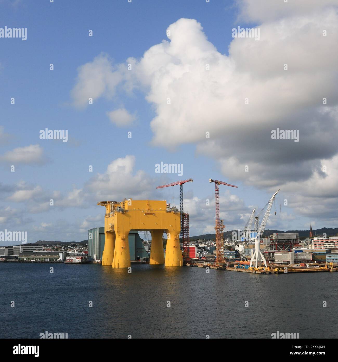 Huge yellow offshore transmission platform in Haugesund, Norway ...