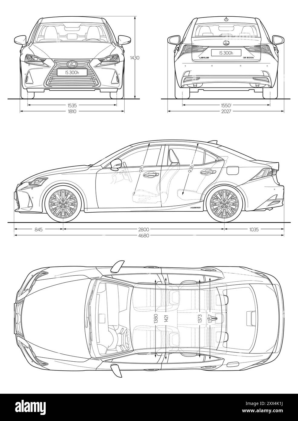 Lexus IS 2019 Car Blueprint PDF EPS vector file Stock Vector Image ...