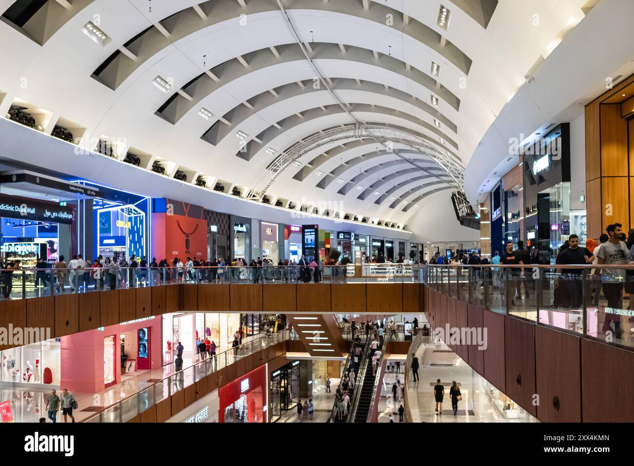 Interior of Dubai Mall. Shoppers at Mall of the Emirates. It is the ...