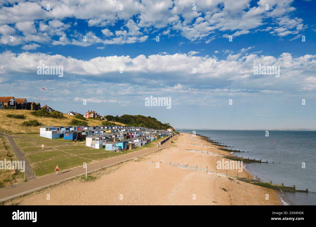 aerial view of tankerton beach and its large collection of beach huts ...
