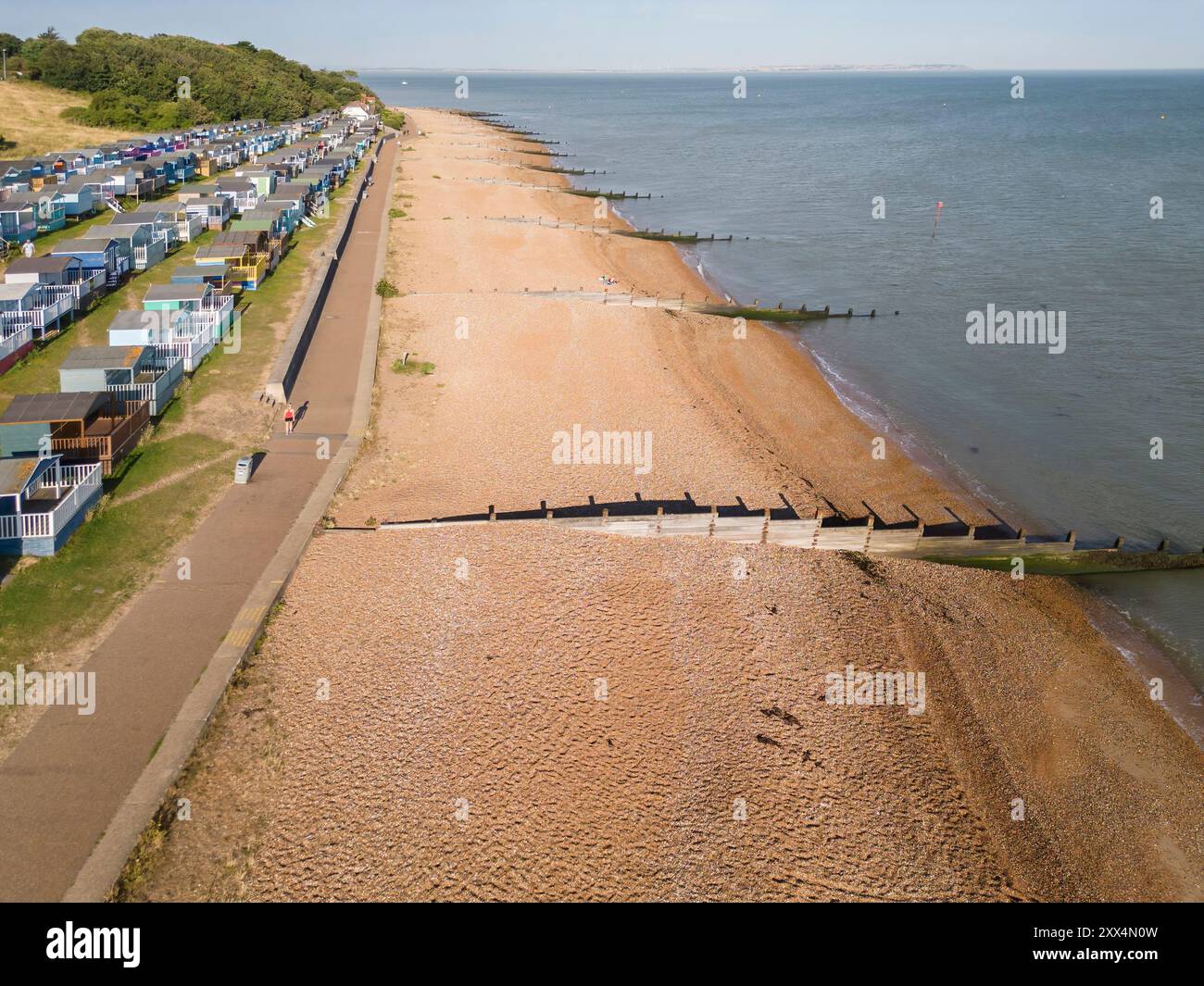 aerial view of tankerton beach and its large collection of beach huts ...