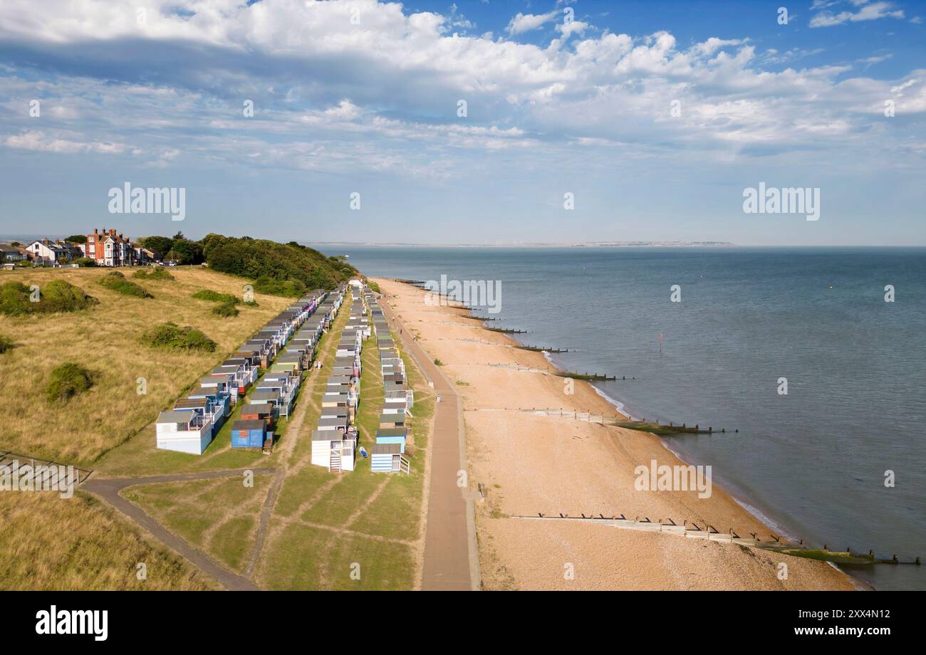 aerial view of tankerton beach and its large collection of beach huts ...