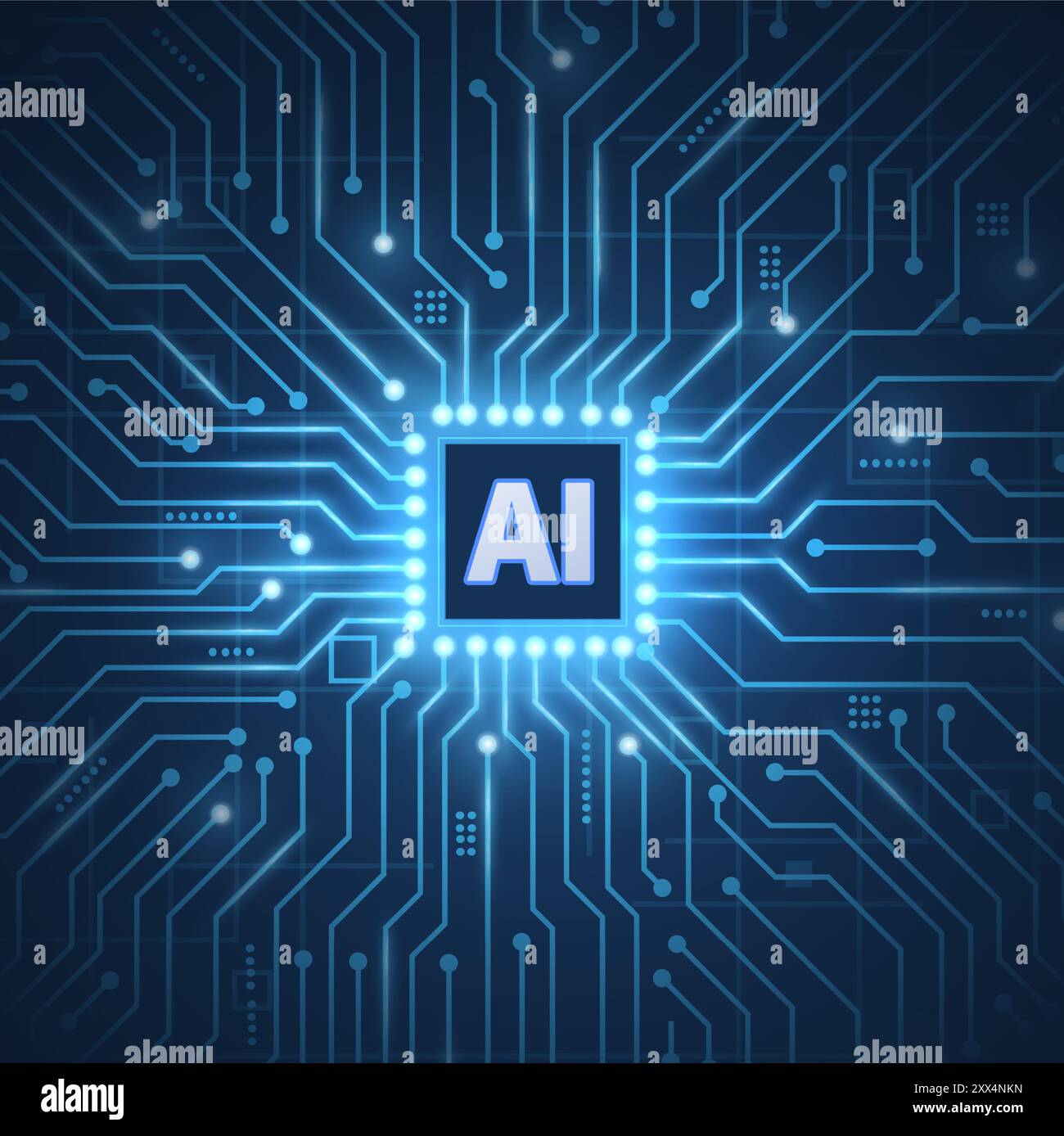 Brain-shaped circuit board with chip. Artificial intelligence, Digital ...