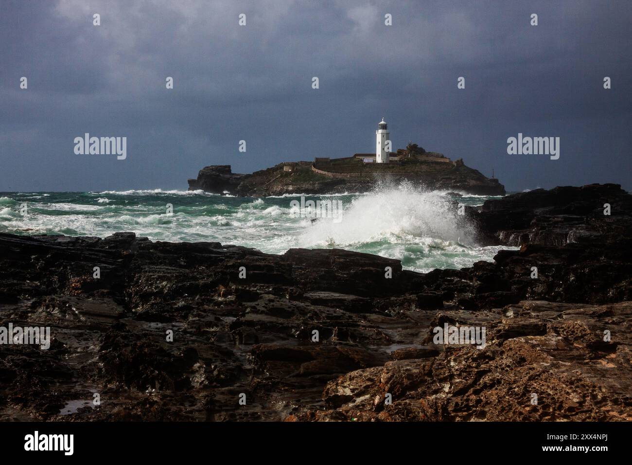 Rough Seas near the Godrevy Lighthouse, Cornwall ,UK Stock Photo - Alamy