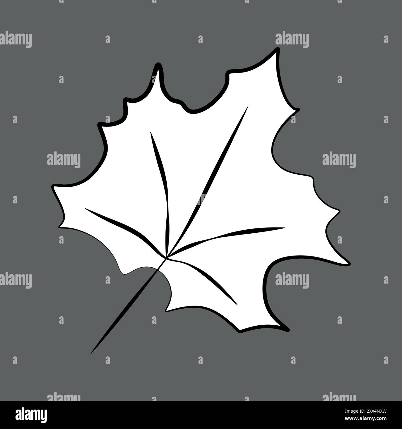 Vector Caricature style Maple Leaf. Outline Black and White Botany ...