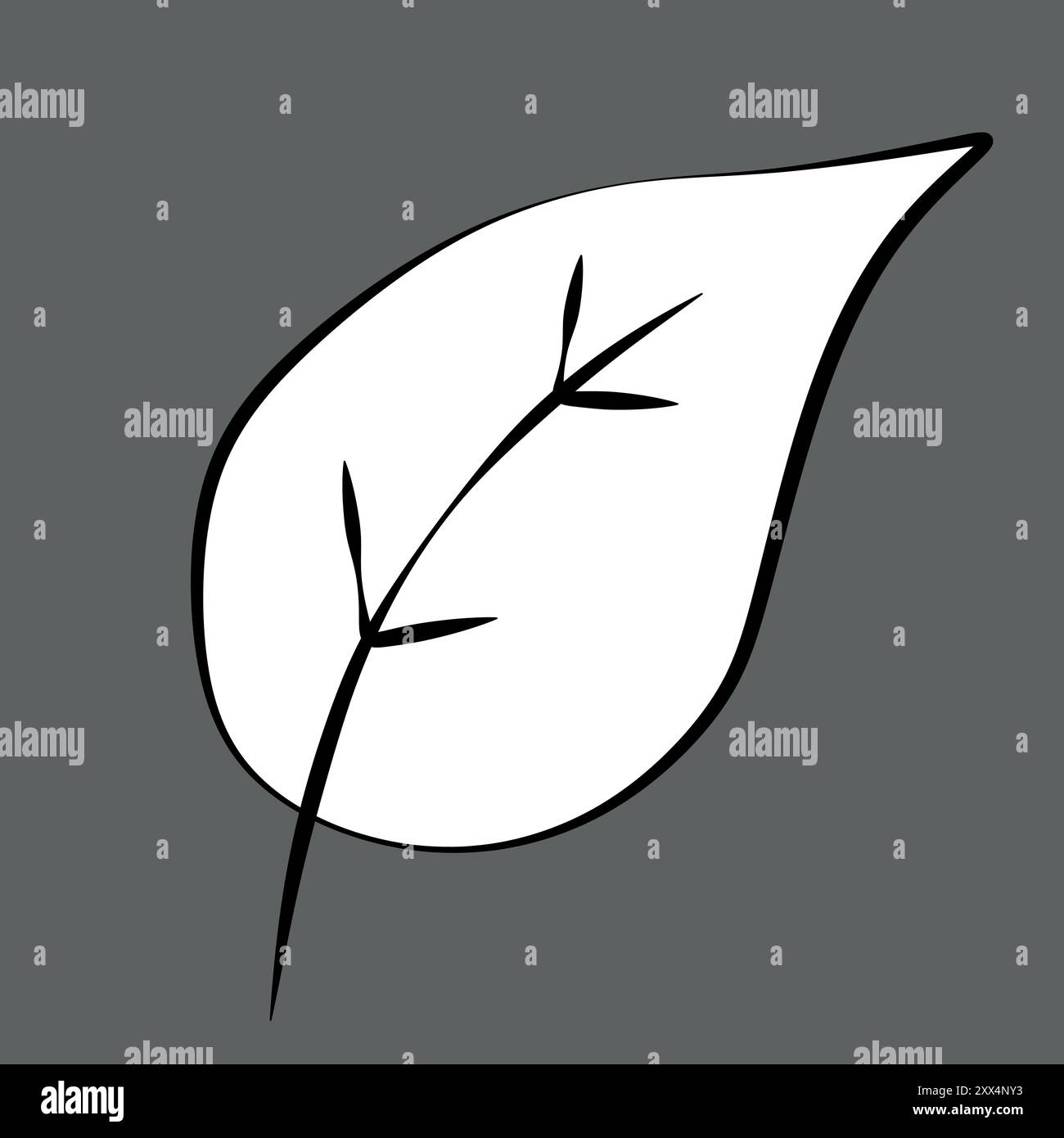 Vector Caricature style Fall Leaf. Outline Black and White Botany ...