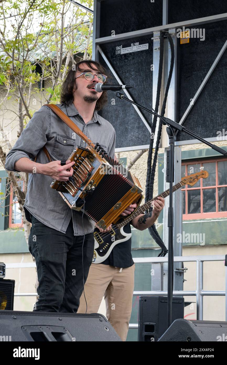 NEW ORLEANS, LA, USA - MARCH 30, 2024: Chris Stafford plays accordion ...