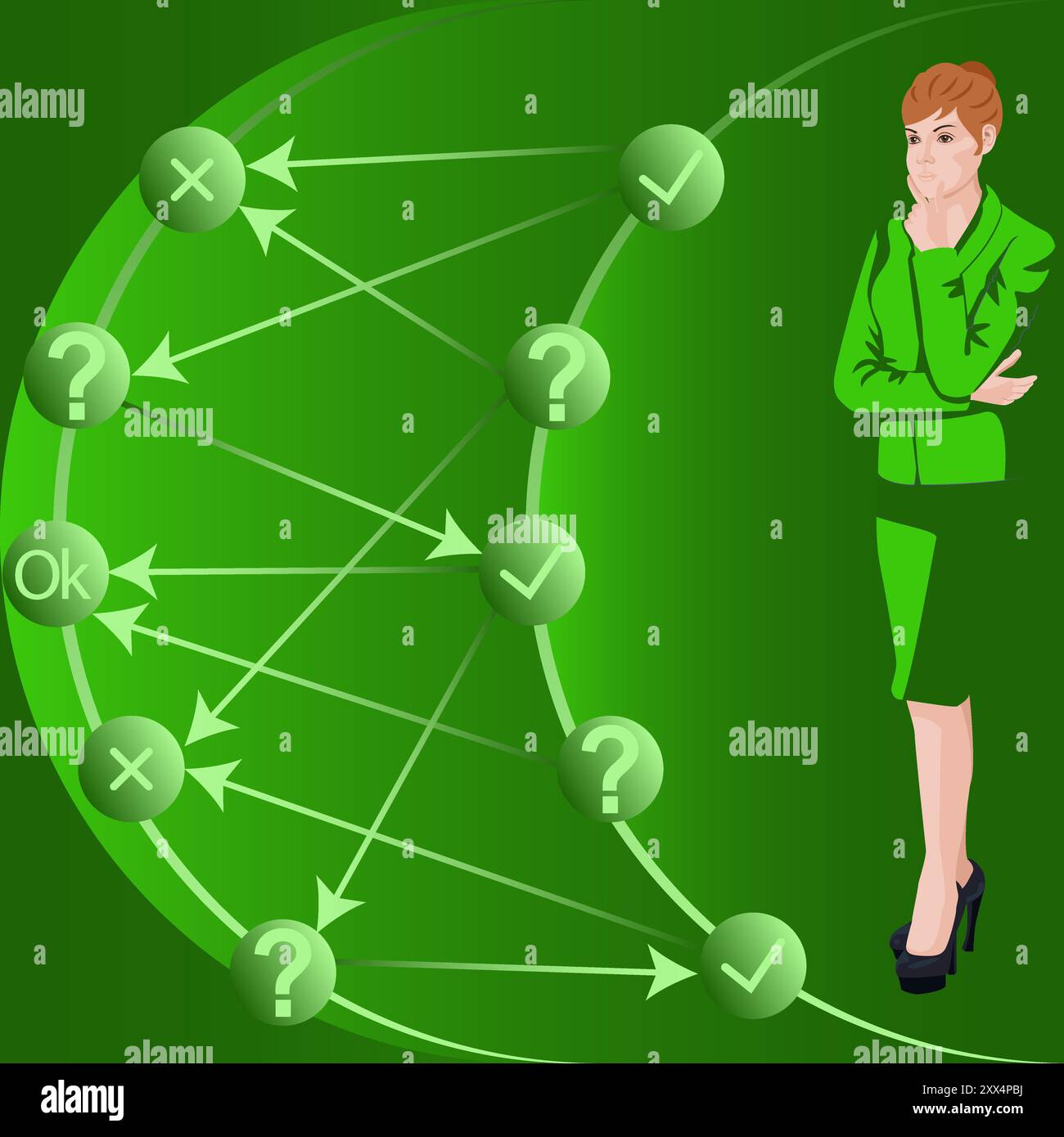 Woman uses a decision tree to identify a problem or opportunity in the ...