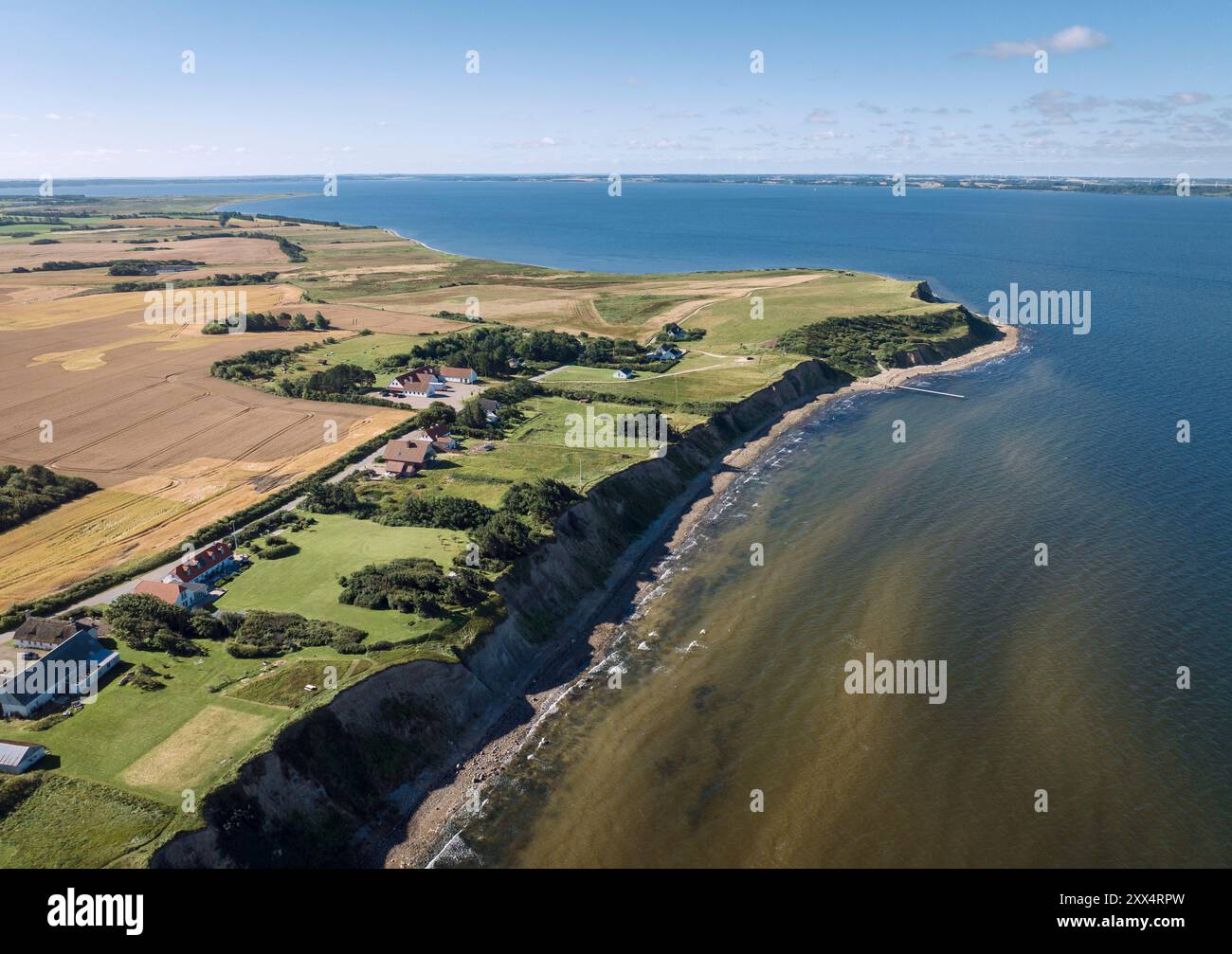 Aerial view of cliffs along the Limfjord at Ertebølle, Jutland, Denmark ...