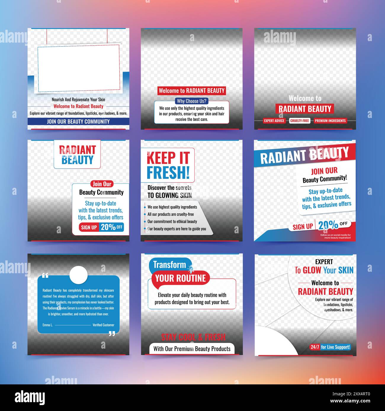 Beauty Products Social Media Posts Grid Template - Posts Designs Stock ...