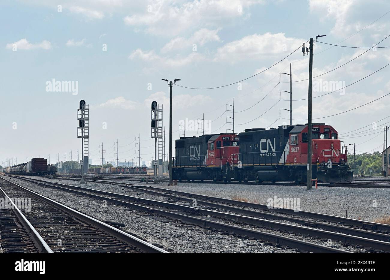 A locomotive runs un-attached to the rest of a Canadian National ...
