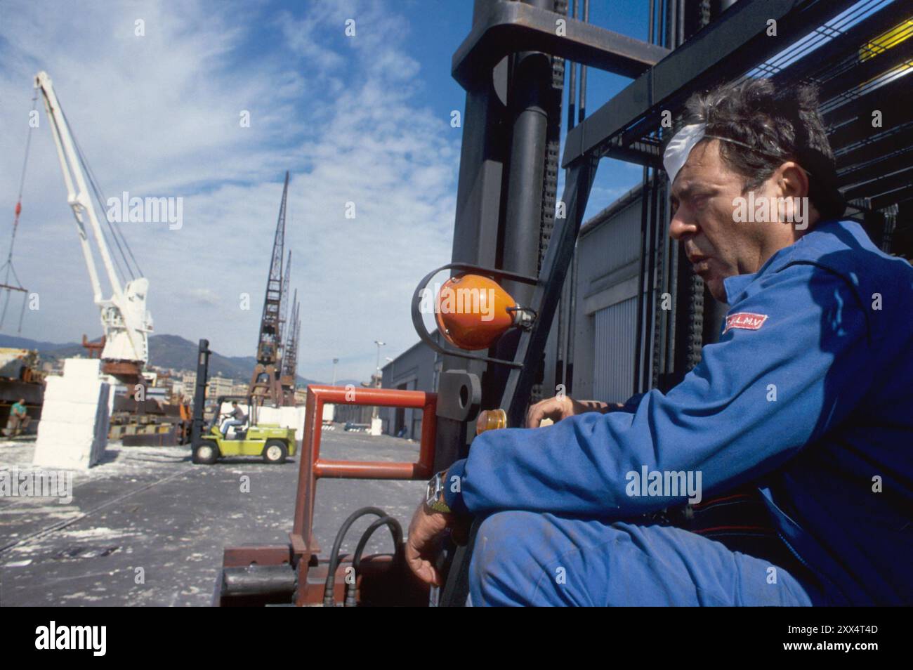 load of goods on a cargo ship in the harbour of Genoa (Italy Stock ...