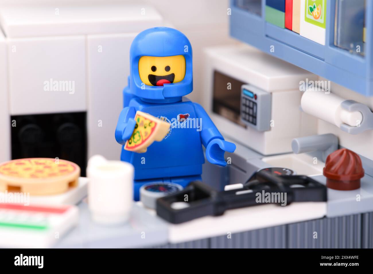 Tambov, Russian Federation - August 18, 2024 A Blue Lego astronaut ...