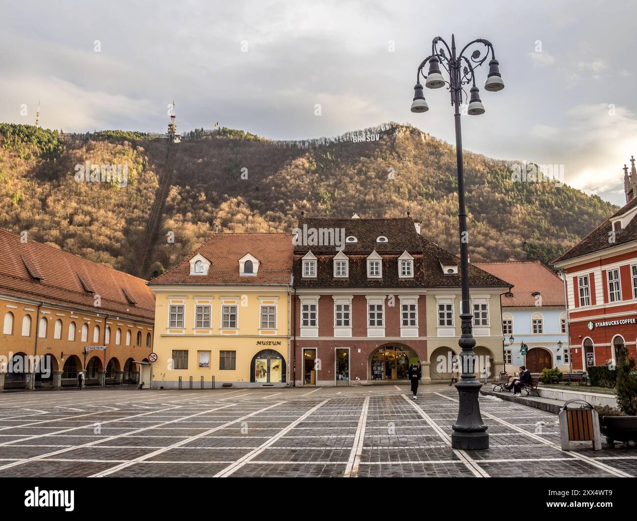Council Square, Brasov, Romania. Brasow sign on Tampa Hill in the ...