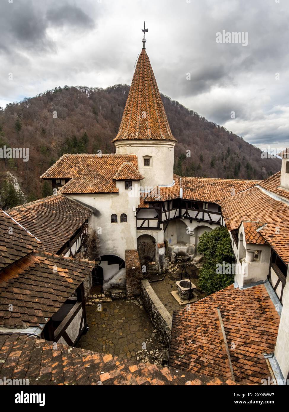 Inner Courtyard of Bran Castle, Also Known as Draculas Castle Stock ...