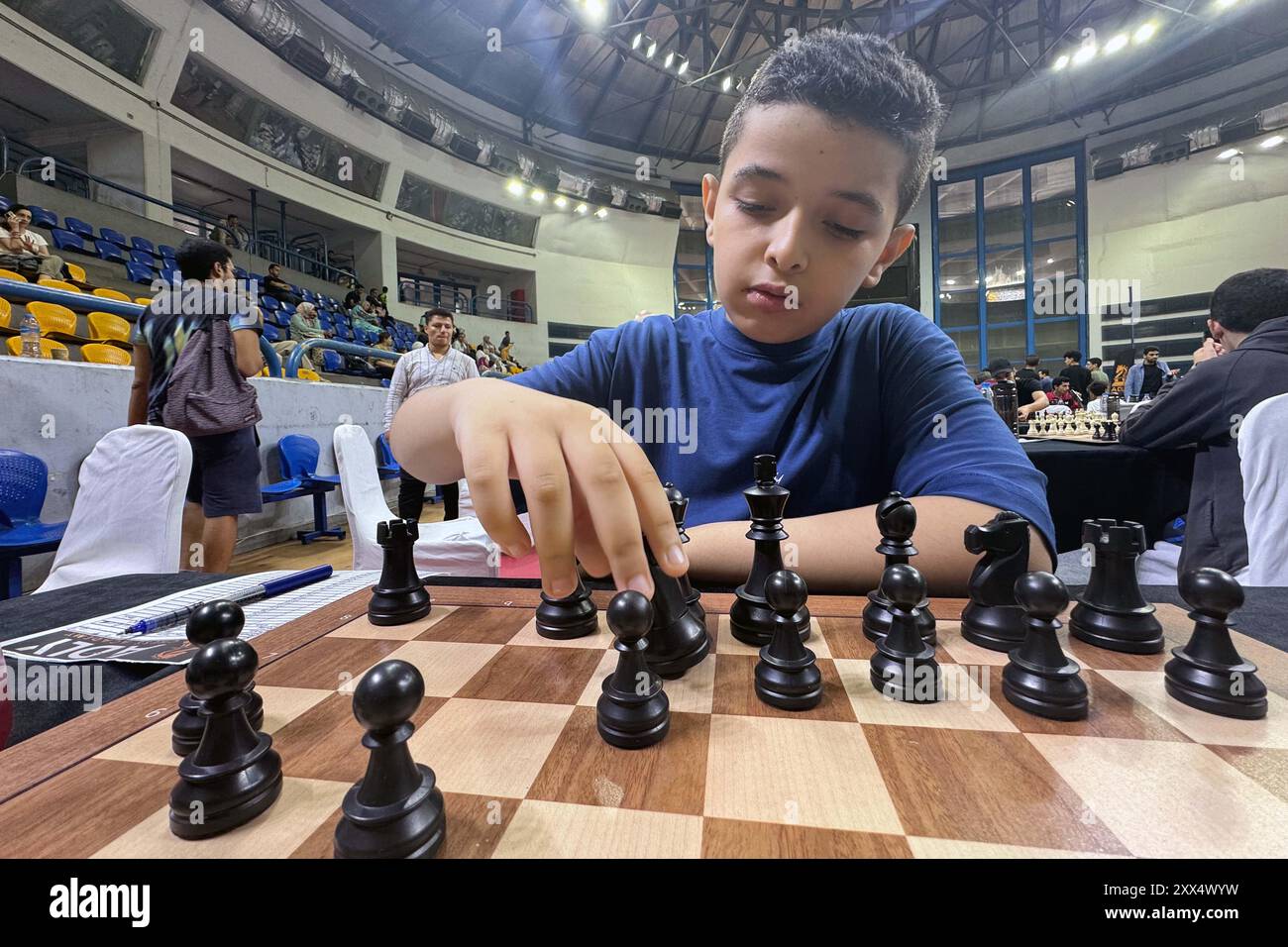 Cairo, Egypt. 13th Aug, 2024. Egypt's 10-year old Abdalrahman Sameh Mohamed is seen during a ...