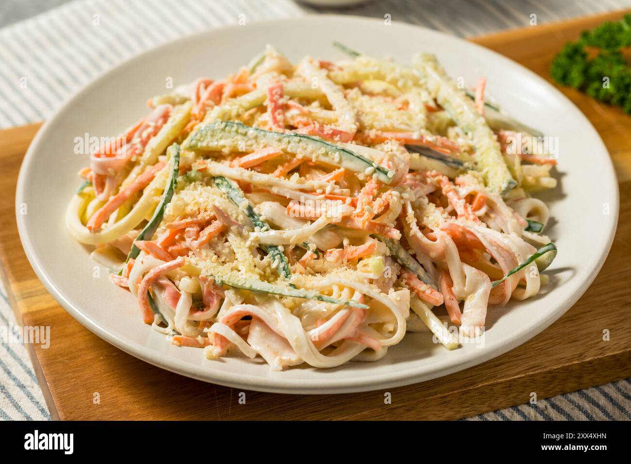 Homemade Healthy Kani Salad with Crab Meat and Vegetables Stock Photo ...